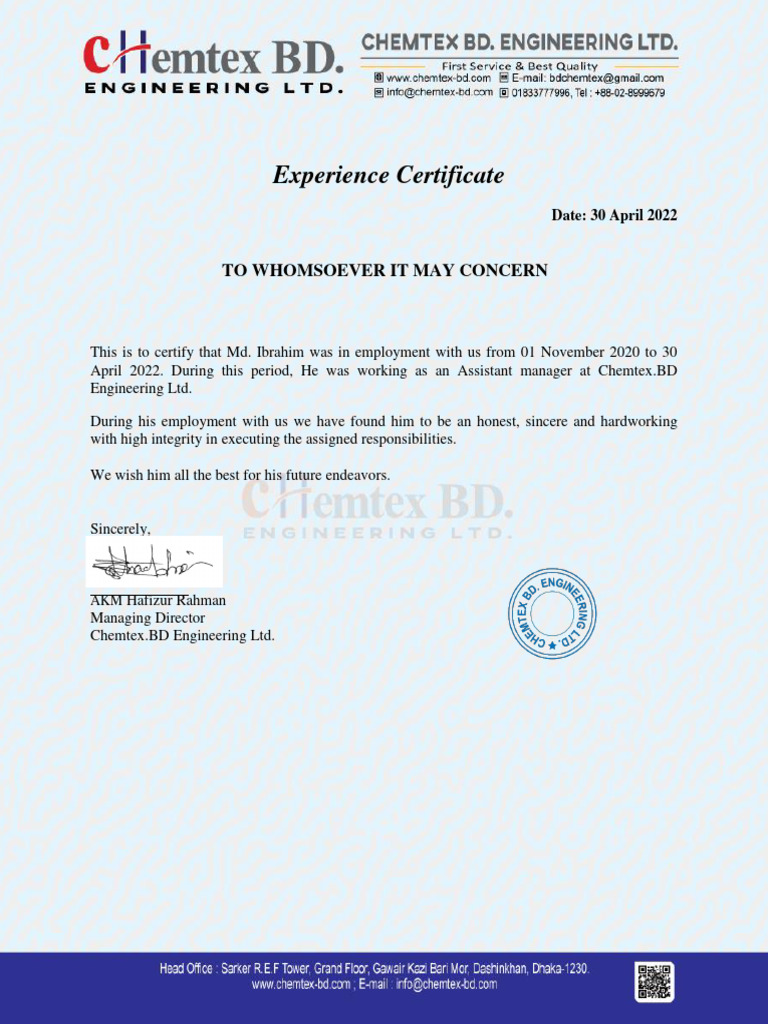 Experience Certificate. | PDF