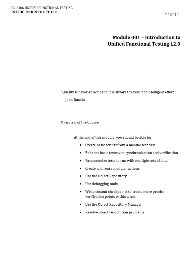 Module 1-Introduction To Unified Functional Testing 12.0 PDF | Download ...