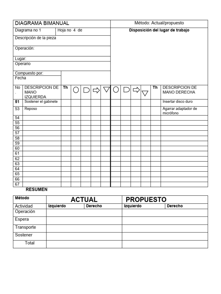 Diagrama Bimanual: Ejemplo y Formato | PDF | Métodos y materiales de ...