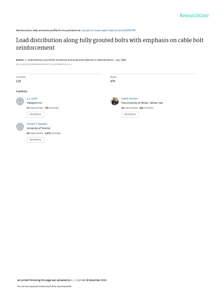 Load Distribution Along Fully Grouted Bolts With Emphasis on Cable Bolt ...