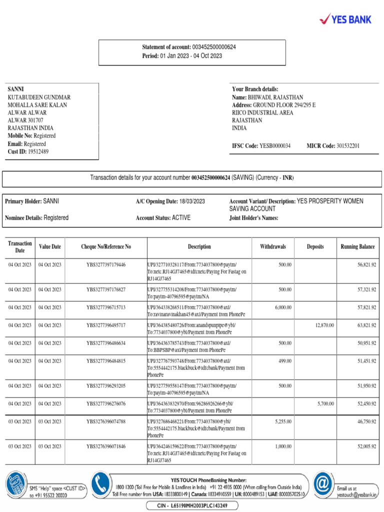 Account Statement 01 Jan 2023-04 Oct 2023 | PDF | Payments | Cheque