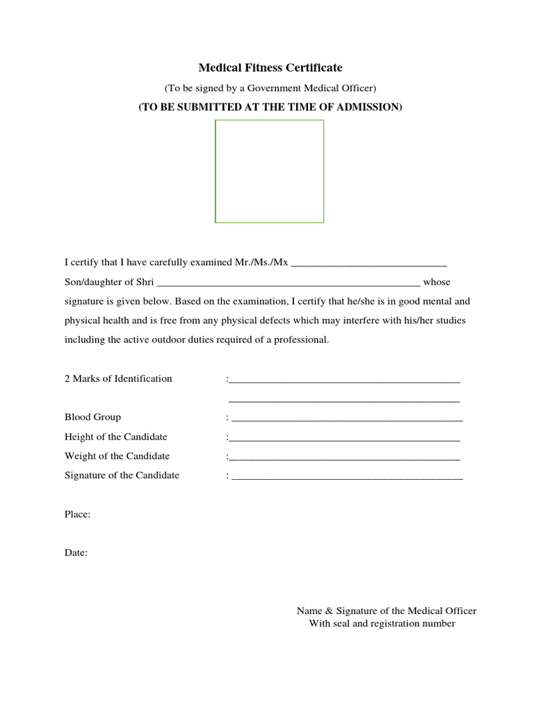 Medical Fitness Certificate Format | PDF