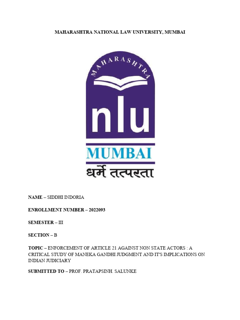 Enforcement of Article 21: Maneka Gandhi Judgment | PDF | Human Rights ...