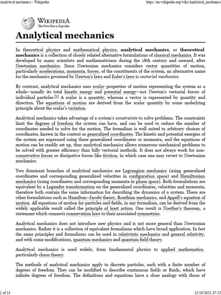 Analyt Mechanics | PDF | Hamiltonian Mechanics | Lagrangian Mechanics