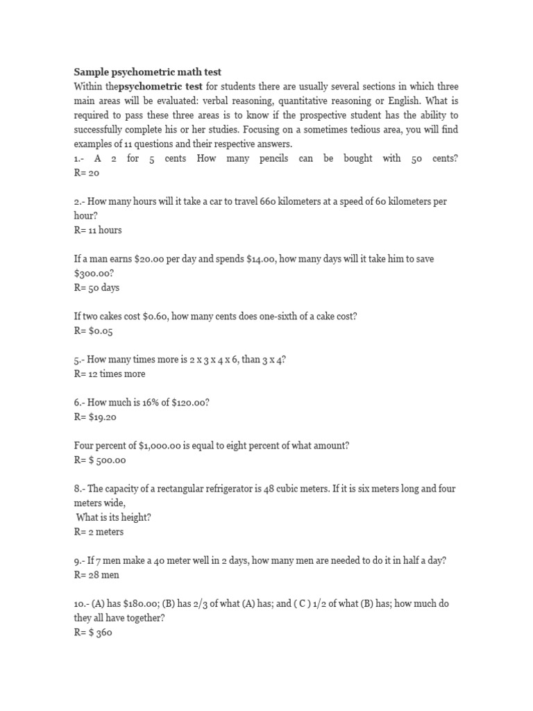 Mathematics Psychometric Test Example | PDF | Psychometrics | Science Mathematics Psychometric Test Example | PDF | Psychometrics | Science