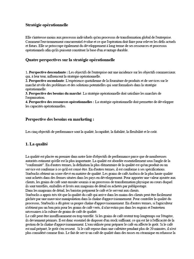 Stratégie opérationnelle de Starbucks | PDF | Café | Starbucks