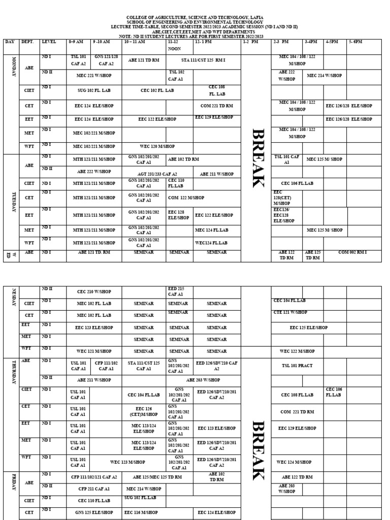 Lecture Time Table Sample | PDF