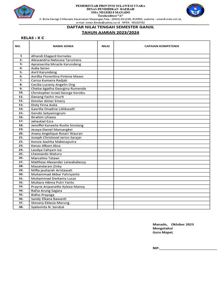 Daftar Nilai Uts X C Pdf