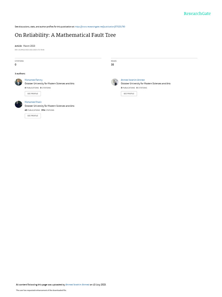 On Reliability A Mathematical Fault Tree | PDF | Reliability Engineering | Conceptual Model