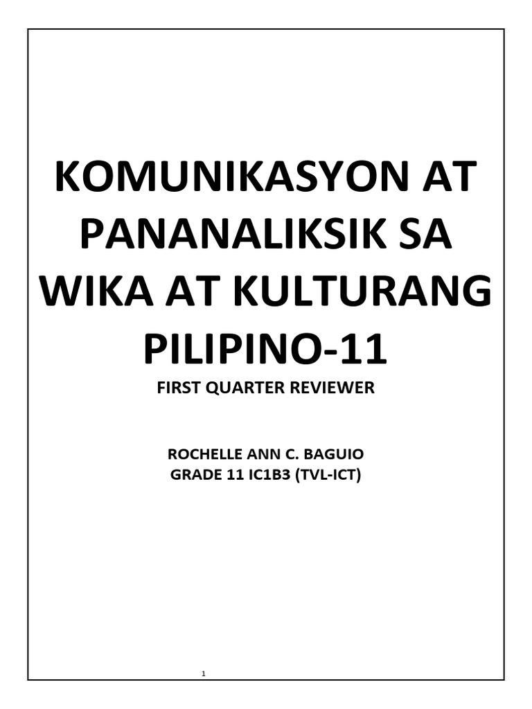 Komunikasyon at Pananaliksik Sa Wika at Kulturang Pilipino Shs Reviewer | PDF