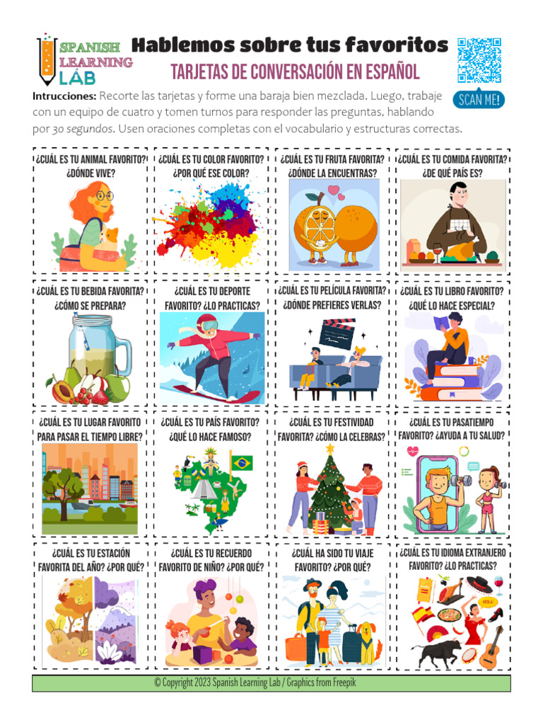 Lets Talk About Favorites in Spanish Conversation Cards PDF | PDF