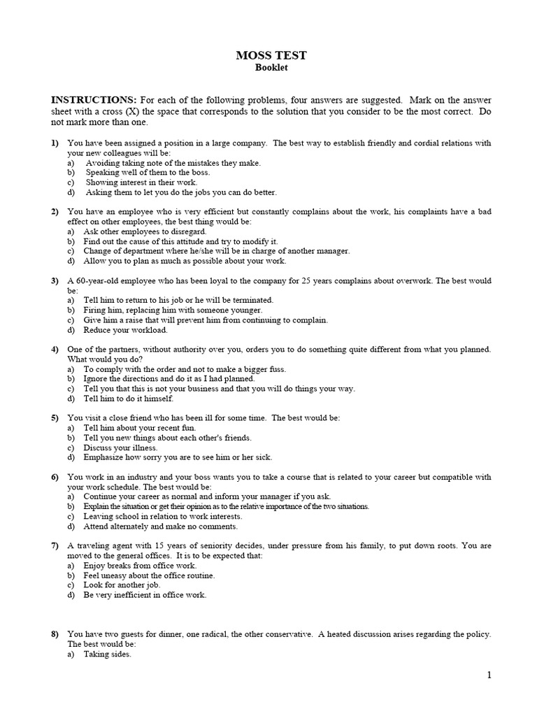 Complete Moss Test | PDF | Decision Making | Interpersonal Relationships
