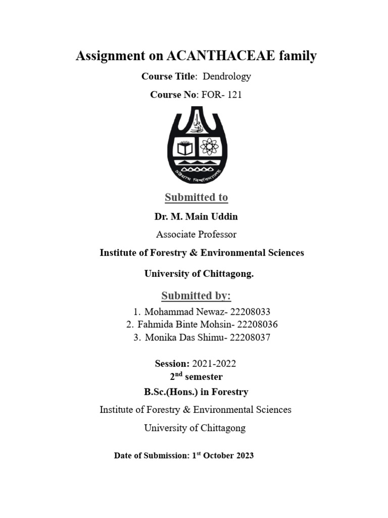 Acanthaceae Assignment | PDF | Plants | Botany