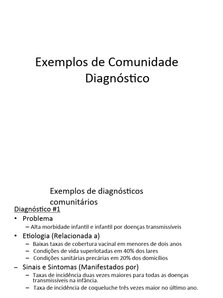 Exemplos de diagnóstico de enfermagem comunitária | PDF | Doença de ... Exemplos de diagnóstico de enfermagem comunitária | PDF | Doença de ...