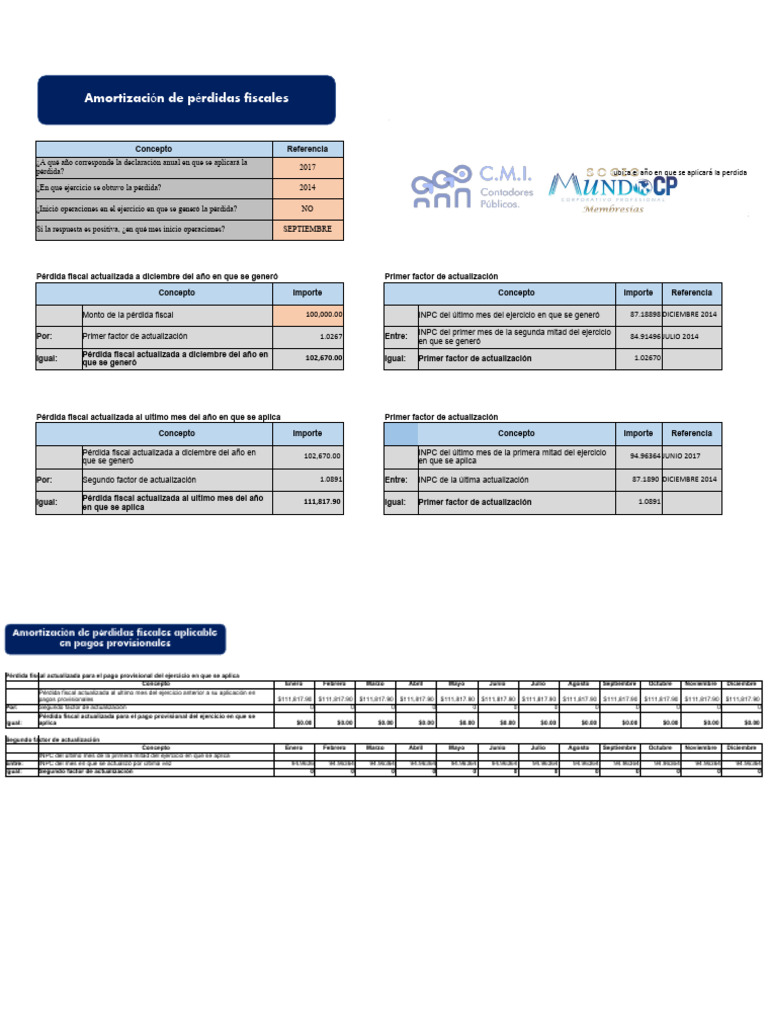 7.-PAPEL DE TRABAJO PERDIDAS FISCALES (1) | PDF