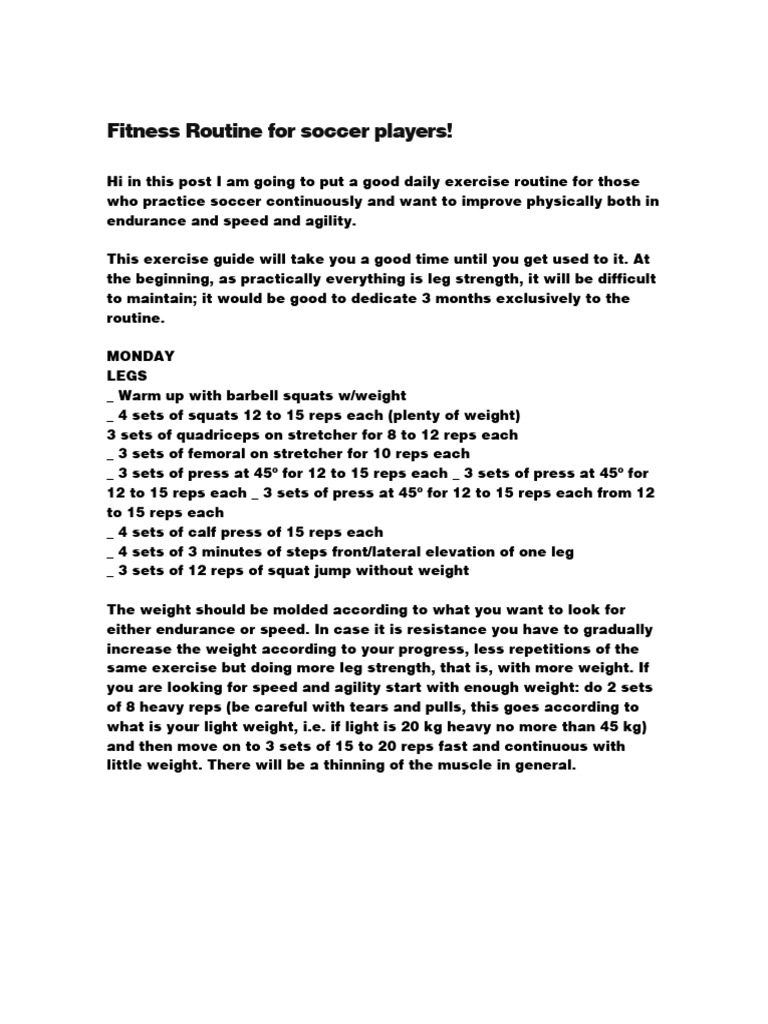 Gym Routine For Soccer Players Pdf Strength Training Physical
