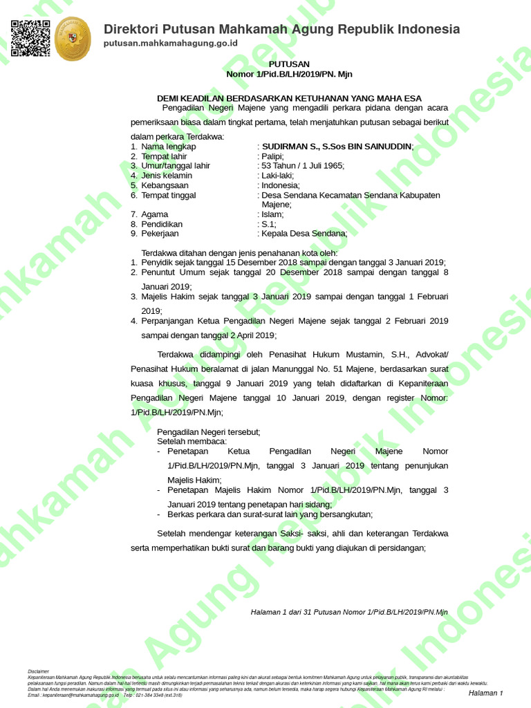 Putusan 1 Pid.b LH 2019 PN MJN 20230912081526 | PDF
