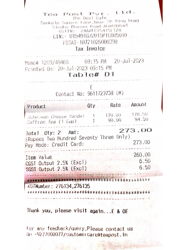 Food Bills - Ahmedabad | PDF