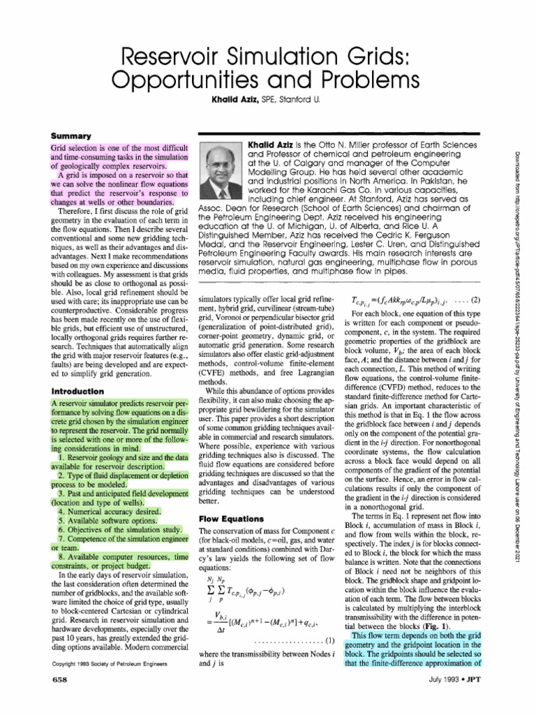 Reservoir Simulation Grids | PDF | Equations | Simulation