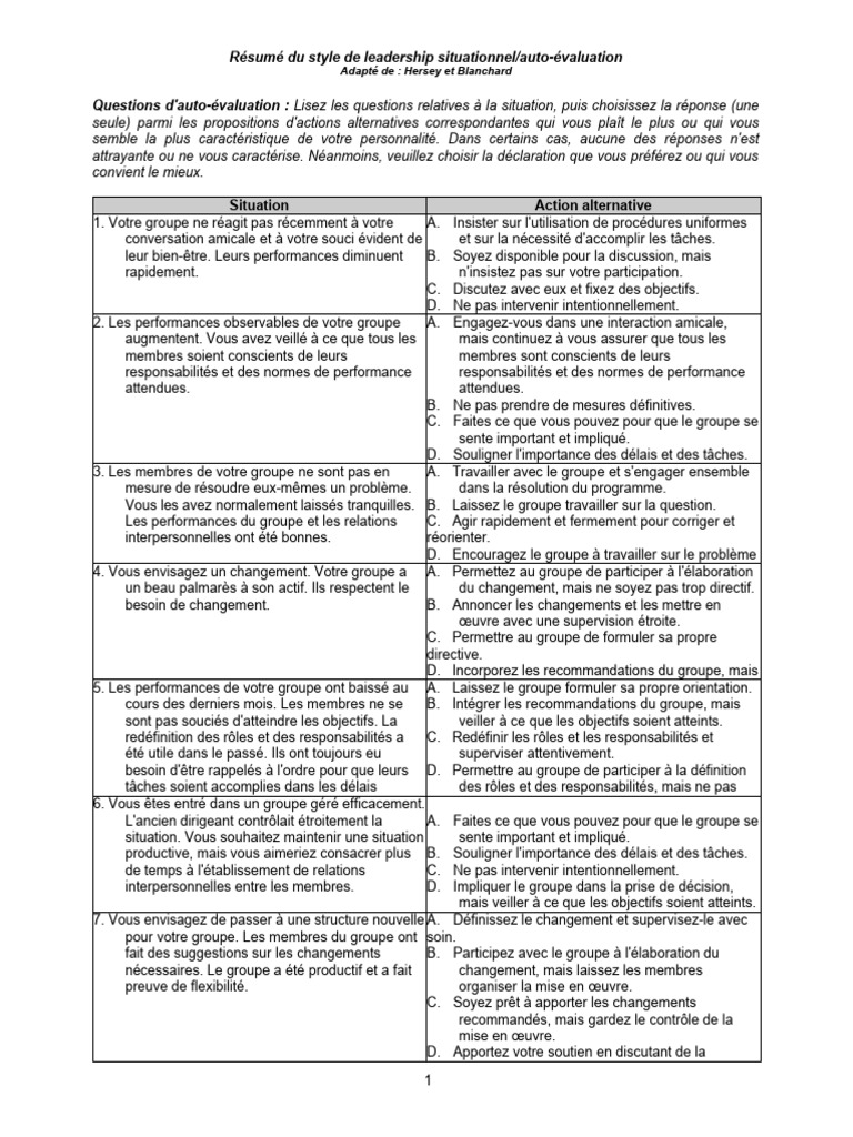 Auto-évaluation du leadership situationnel | PDF | Direction