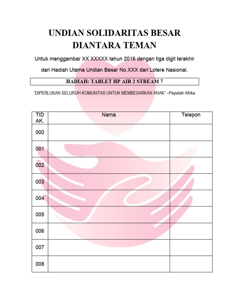 Format Undian Dengan 1000 Angka | PDF | Olahraga & Rekreasi