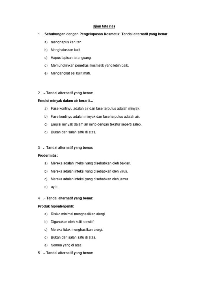 Ujian Tata Rias: Soal dan Jawaban | PDF | Anatomy | Human Anatomy