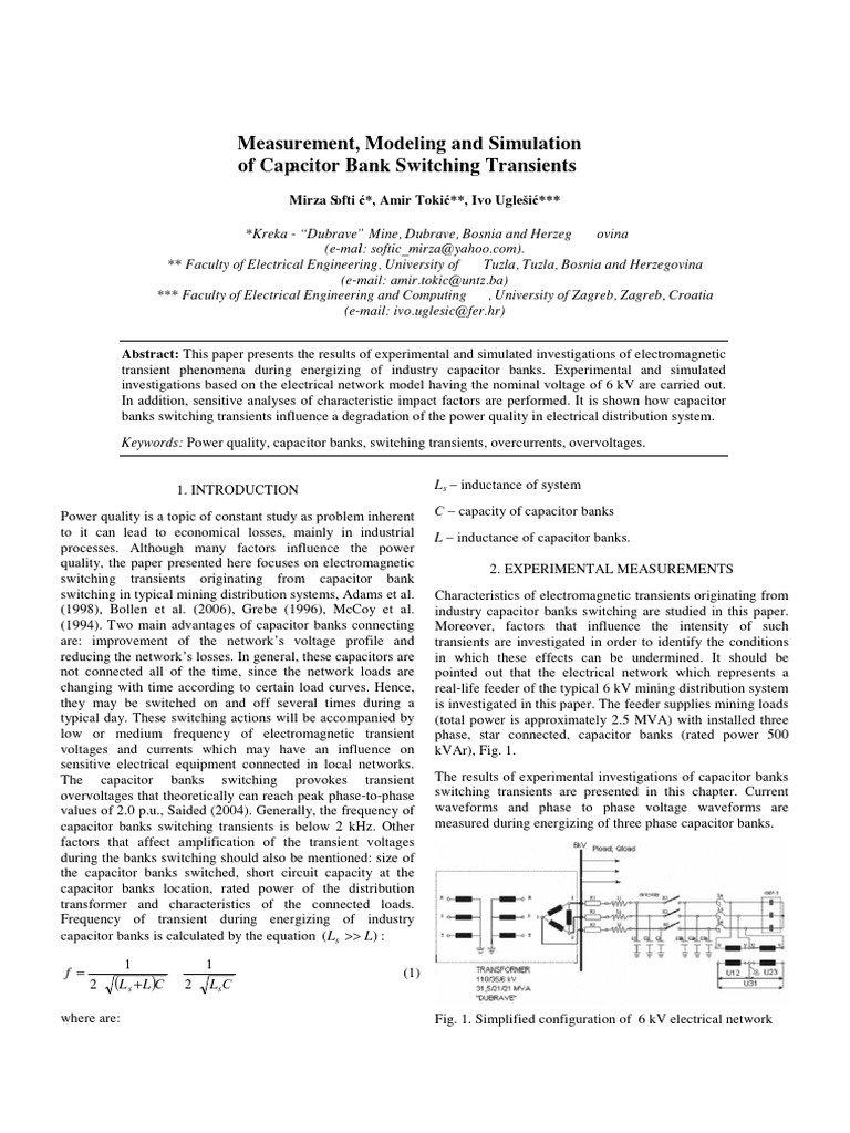 Measurement, Modeling and Simulation of Capacitor Bank Switching ...