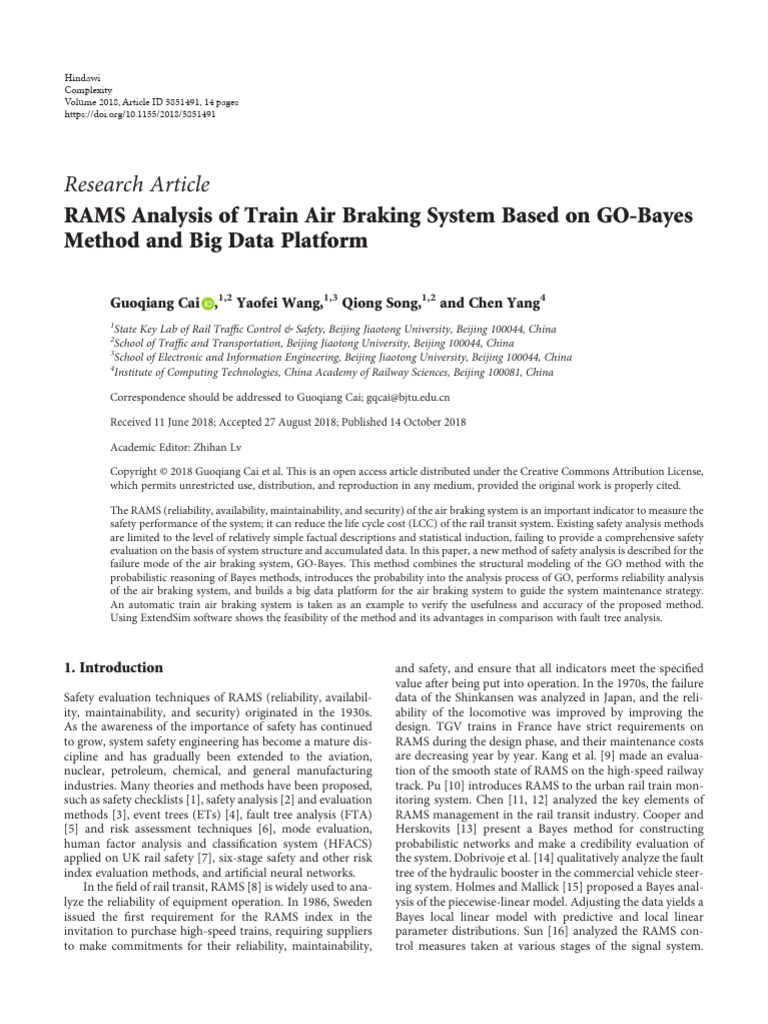 KI - RAMS Analysis of Train Air Braking System Based On GO-Bayes Method and Big Data Platform ...