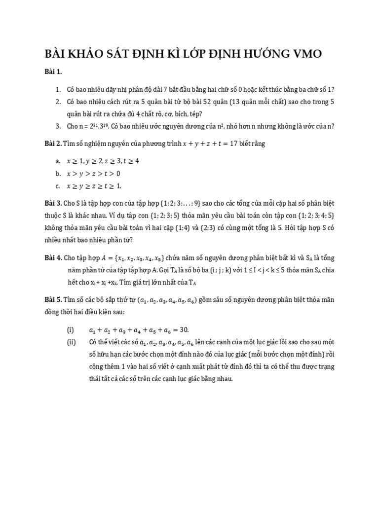 BÀI KHẢO SÁT ĐỊNH KÌ LỚP ĐỊNH HƯỚNG VMO | PDF