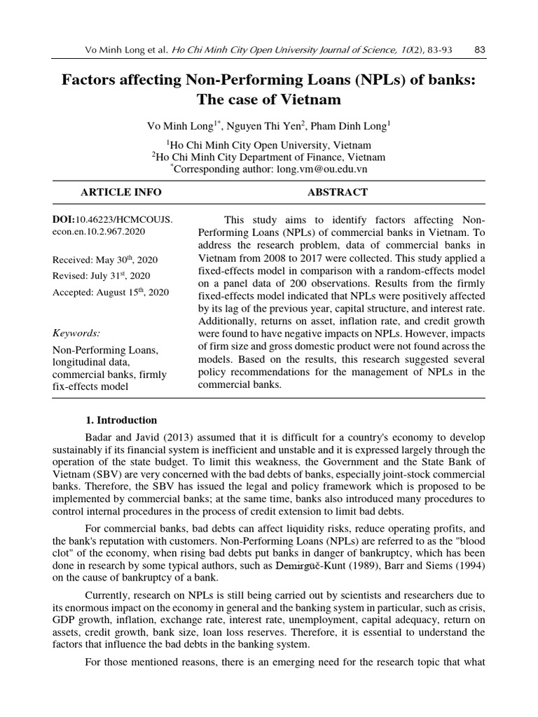 Vietnam Banks: NPL Influences | PDF | Debt | Banks