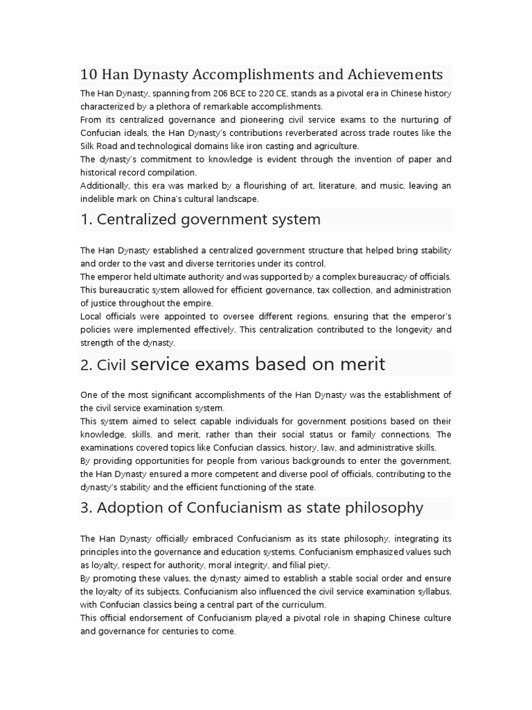 Han Dynasty's Key Achievements | PDF | Han Chinese | Han Dynasty