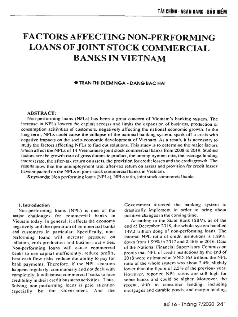 Factors Affecting Non-Performing Loans of Joint Stock Commercial Banks ...
