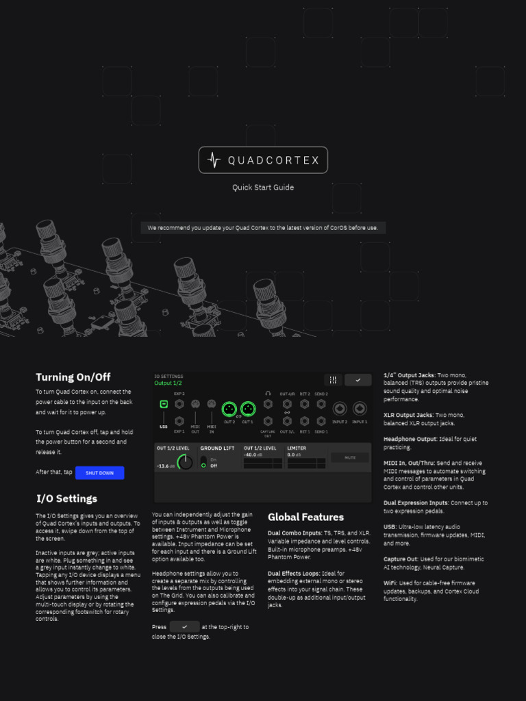 Quad Cortex Quick Start Guide 2.0 | PDF | Parameter (Computer Programming) | Wi Fi