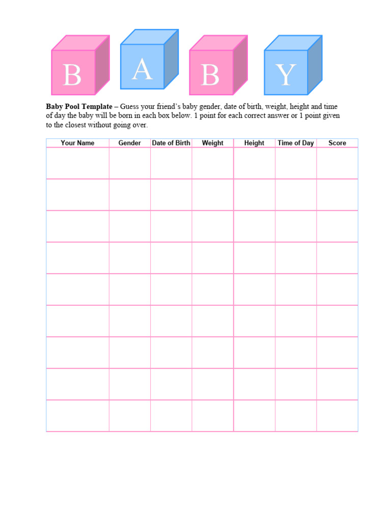 Baby Pool Guessing Template | PDF | Wellness