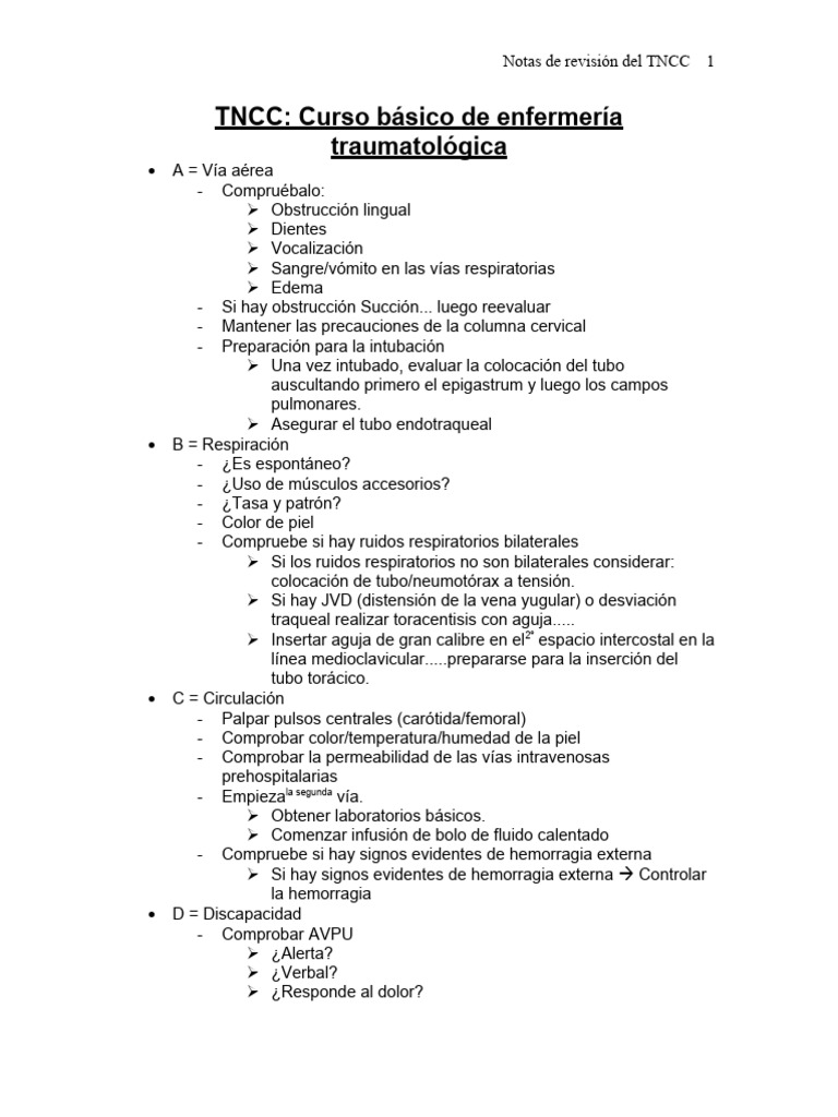 Notas TNCC | Descargar gratis PDF | Lesión cerebral traumática | Presión sanguínea