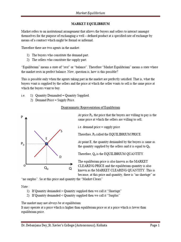 Handout Market Equilibrium | PDF | Economic Equilibrium | Prices