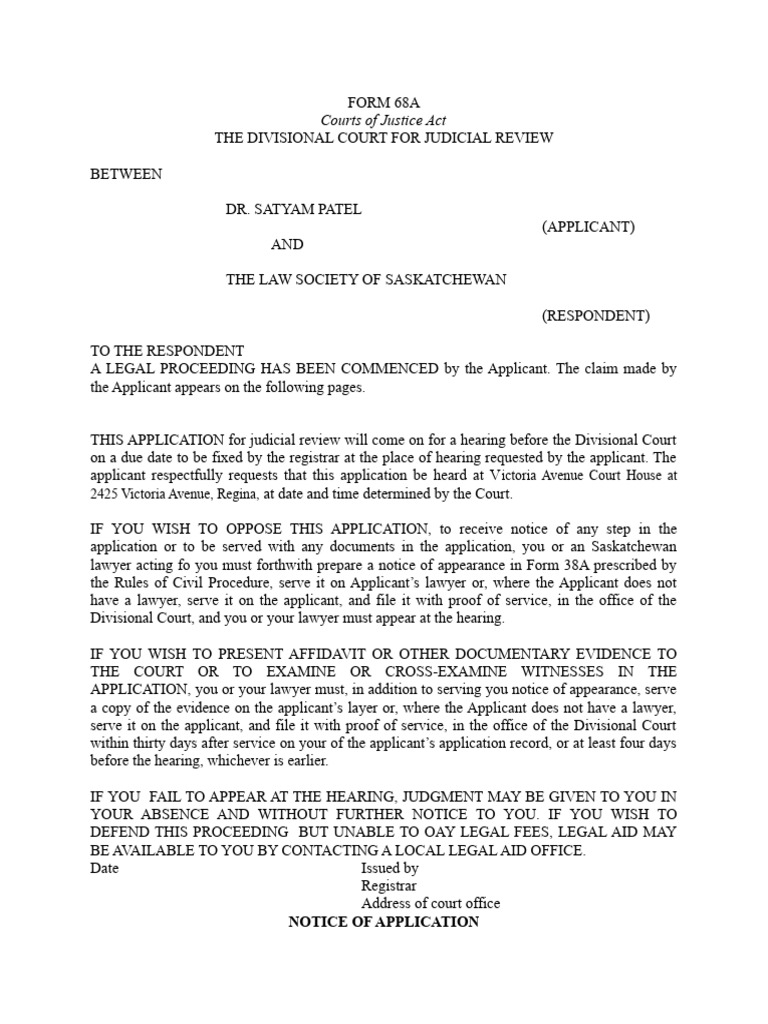 Originating Appeal Nicholas Stooshinoof | PDF | Complaint | Lawyer
