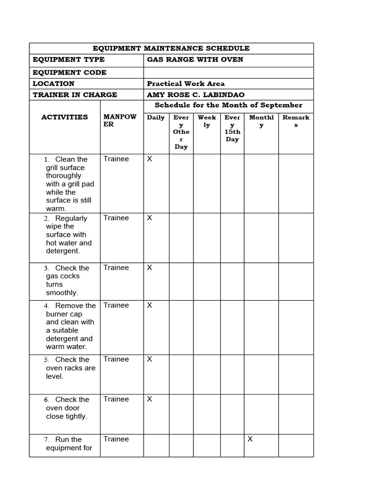 Equipment-Maintenance-Schedule - BPP | PDF