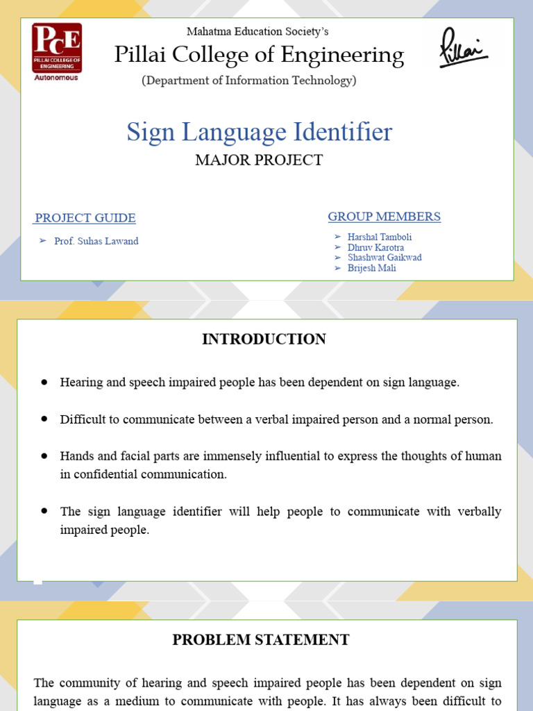 G1 Sign Language Identifier PPT | PDF | Sign Language | Algorithms