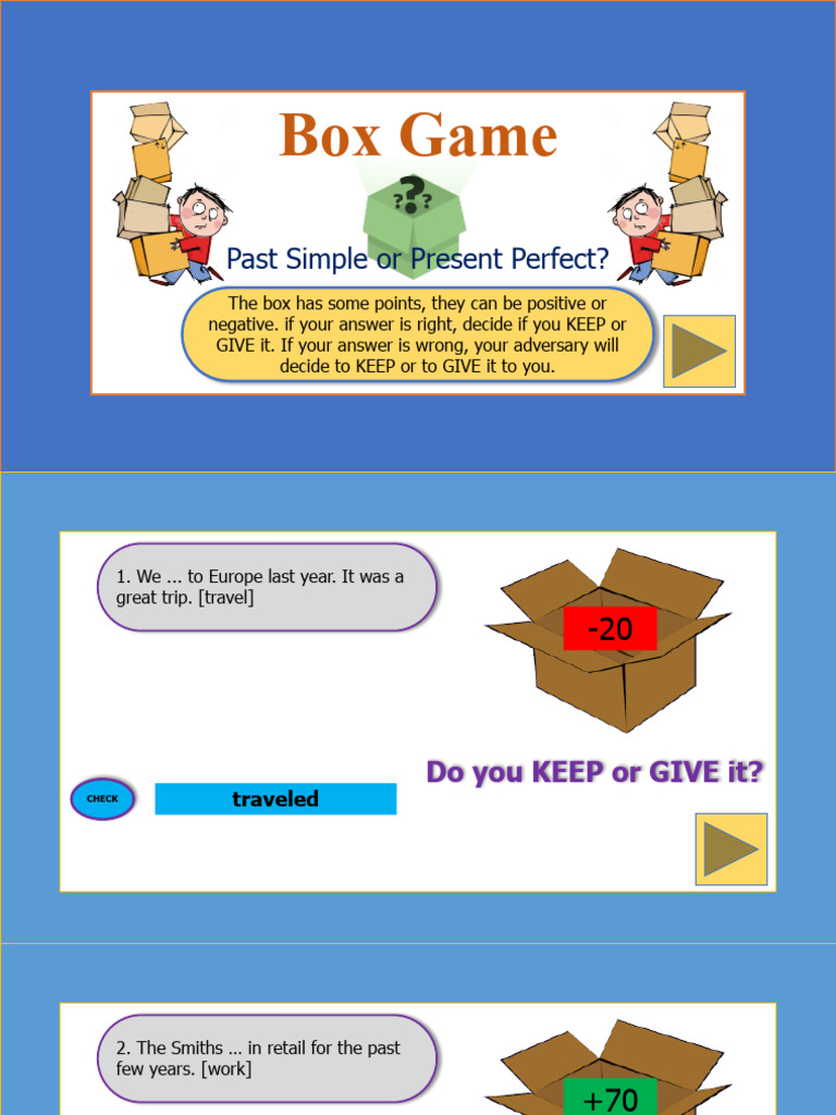 Box Game Past Simple X Present Perfect Fun Activities Games Games ...