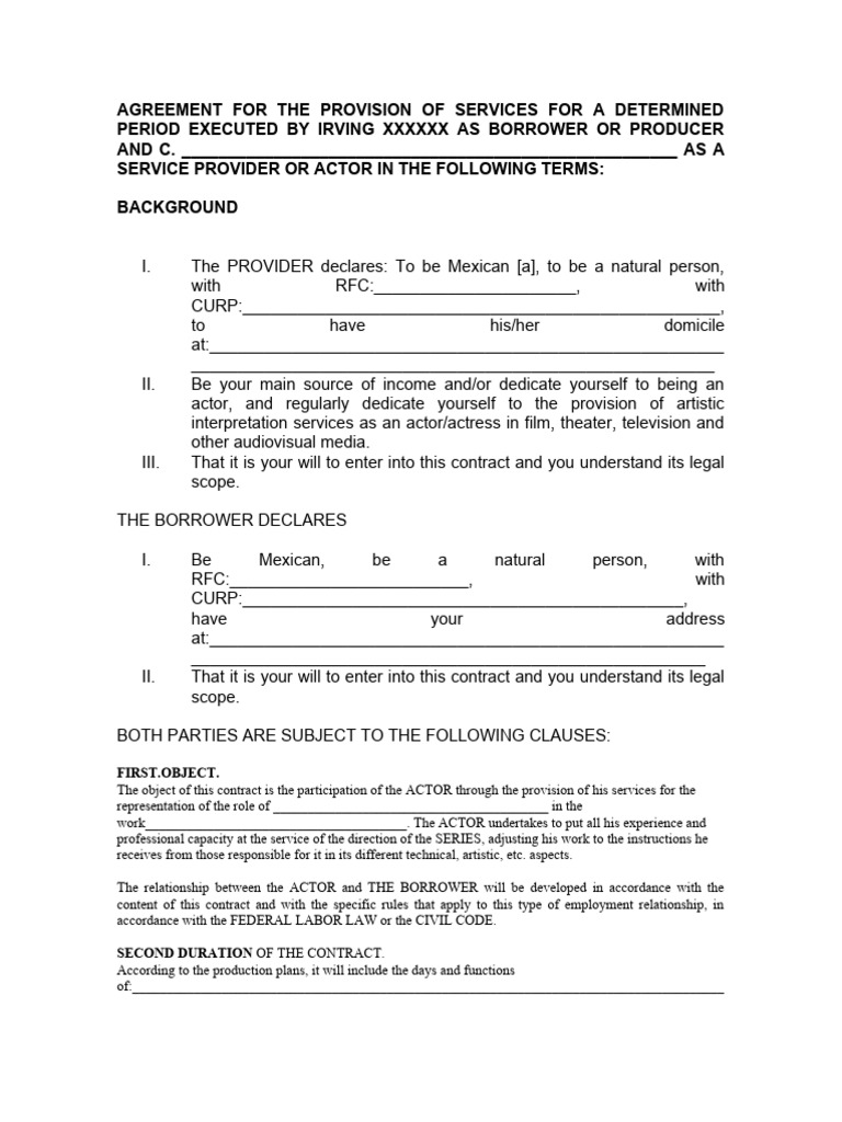 Contract For The Provision of Actor Services | PDF