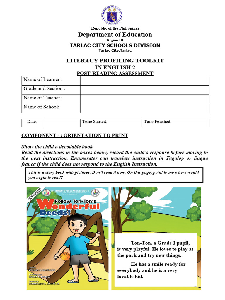 Grade 2 POST Literacy Profiling | PDF | Writing | Linguistics