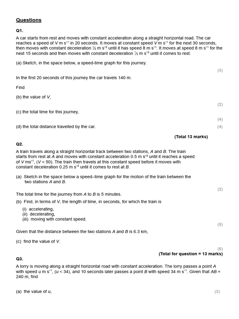 Car and Train Motion Analysis Questions | PDF | Acceleration | Physical Quantities