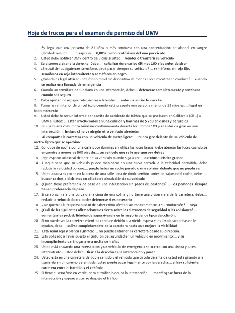 Hoja de Referencia Del DMV | PDF