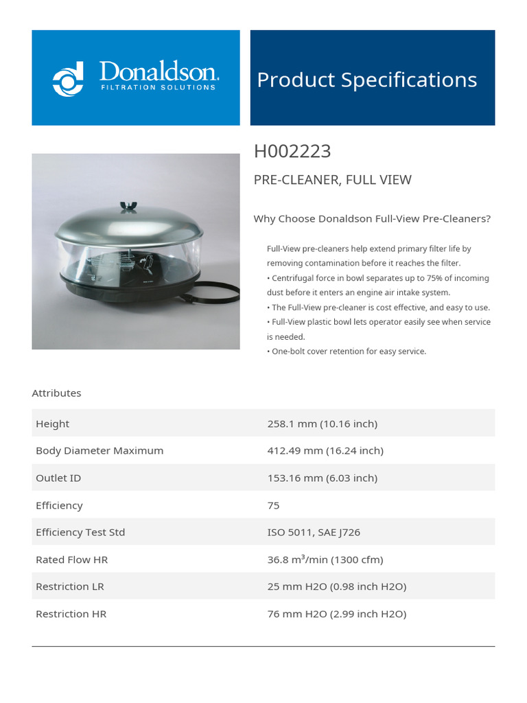 DS Pre Cleaner - H002223 Catalogue | PDF