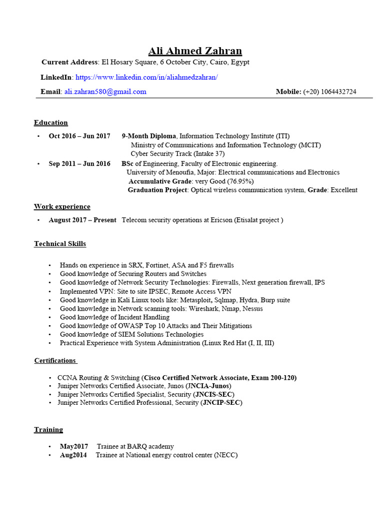 Ali Ahmed Zahran: Current Address: El Hosary Square, 6 October City ...