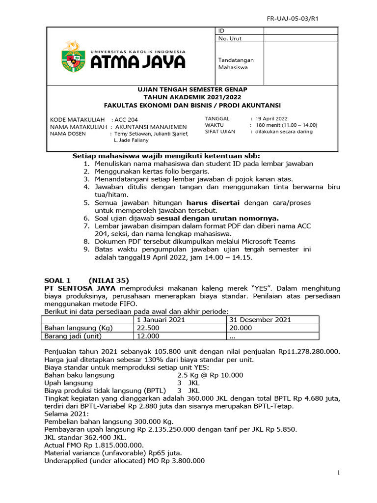 Uts Acc 204 Genap 2122 A | PDF