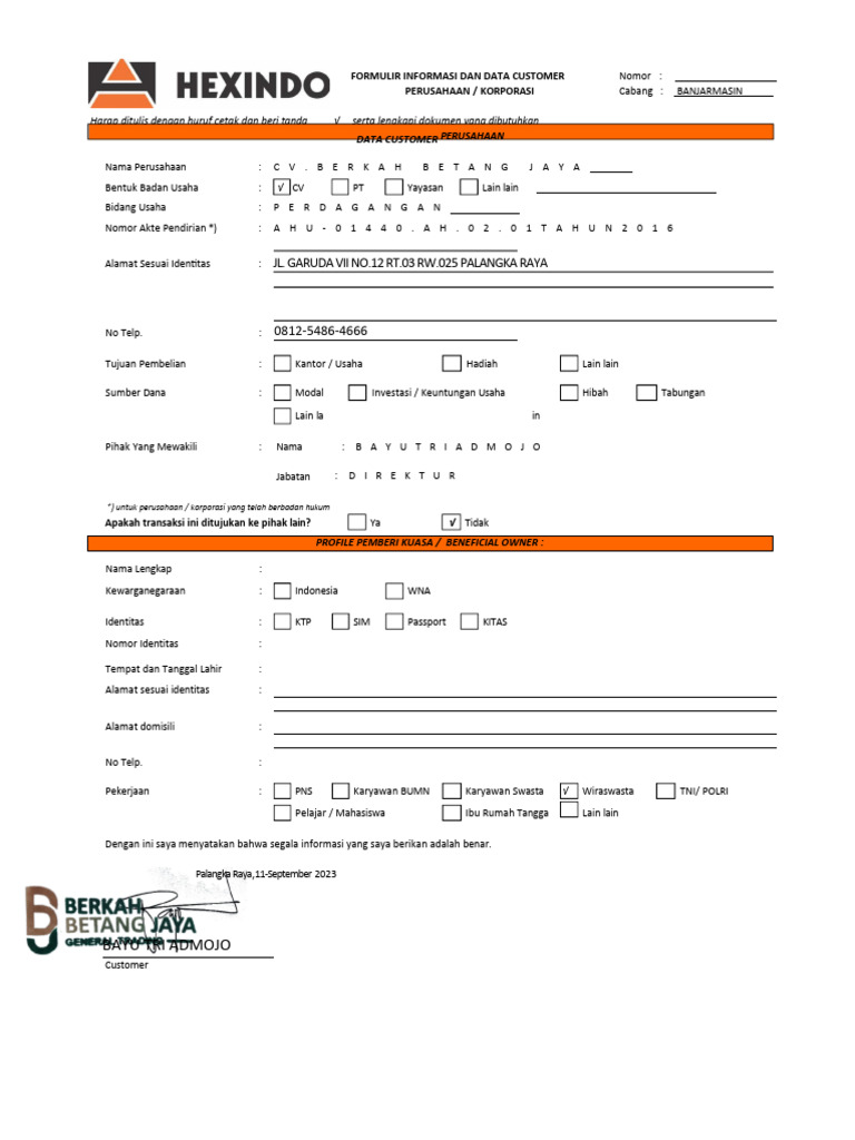 Formulir Informasi Dan Data Customer | PDF