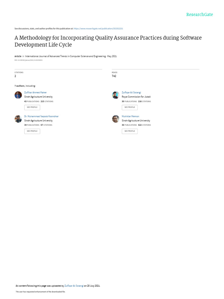 A Methodology For Incorporating Quality Assurance Practices During Software Development Life ...