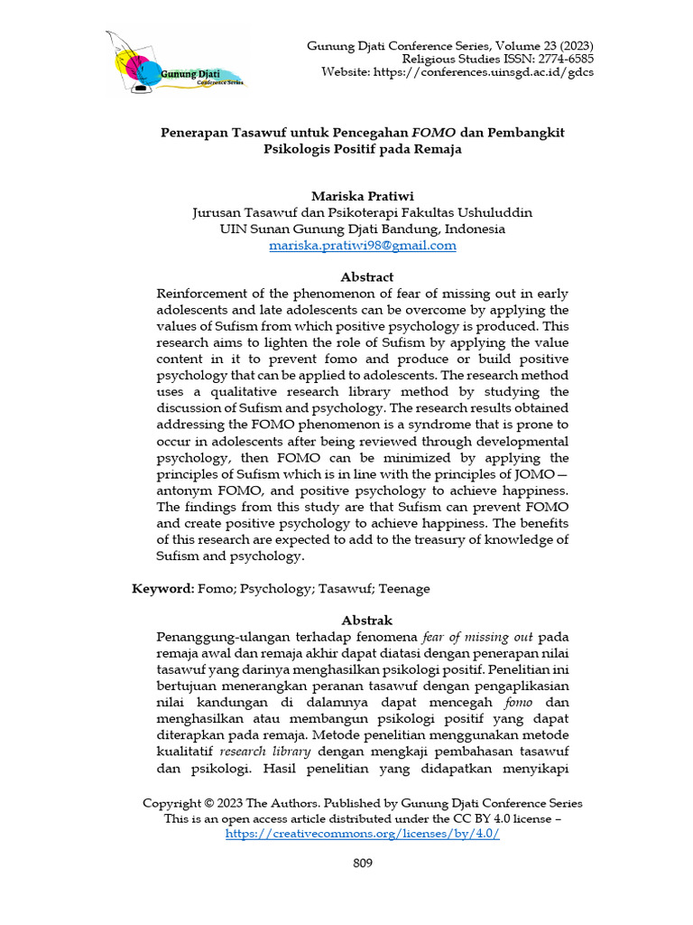 Penerapan Tasawuf Untuk Pencegahan FOMO Dan Pembangkit Psikologis ...